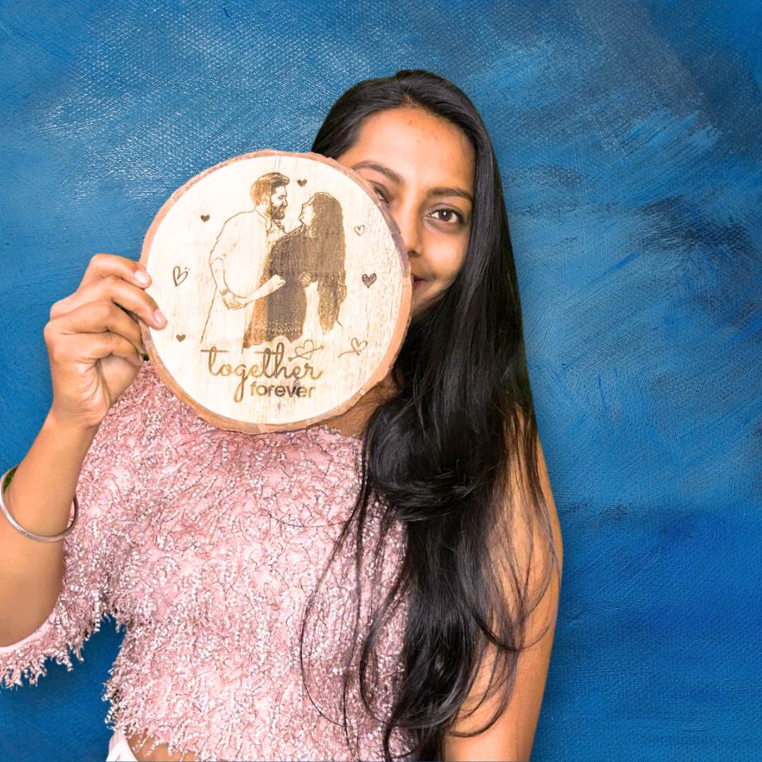 Crafts Natural Wooden Slice Engraving Circle Photo Frame For