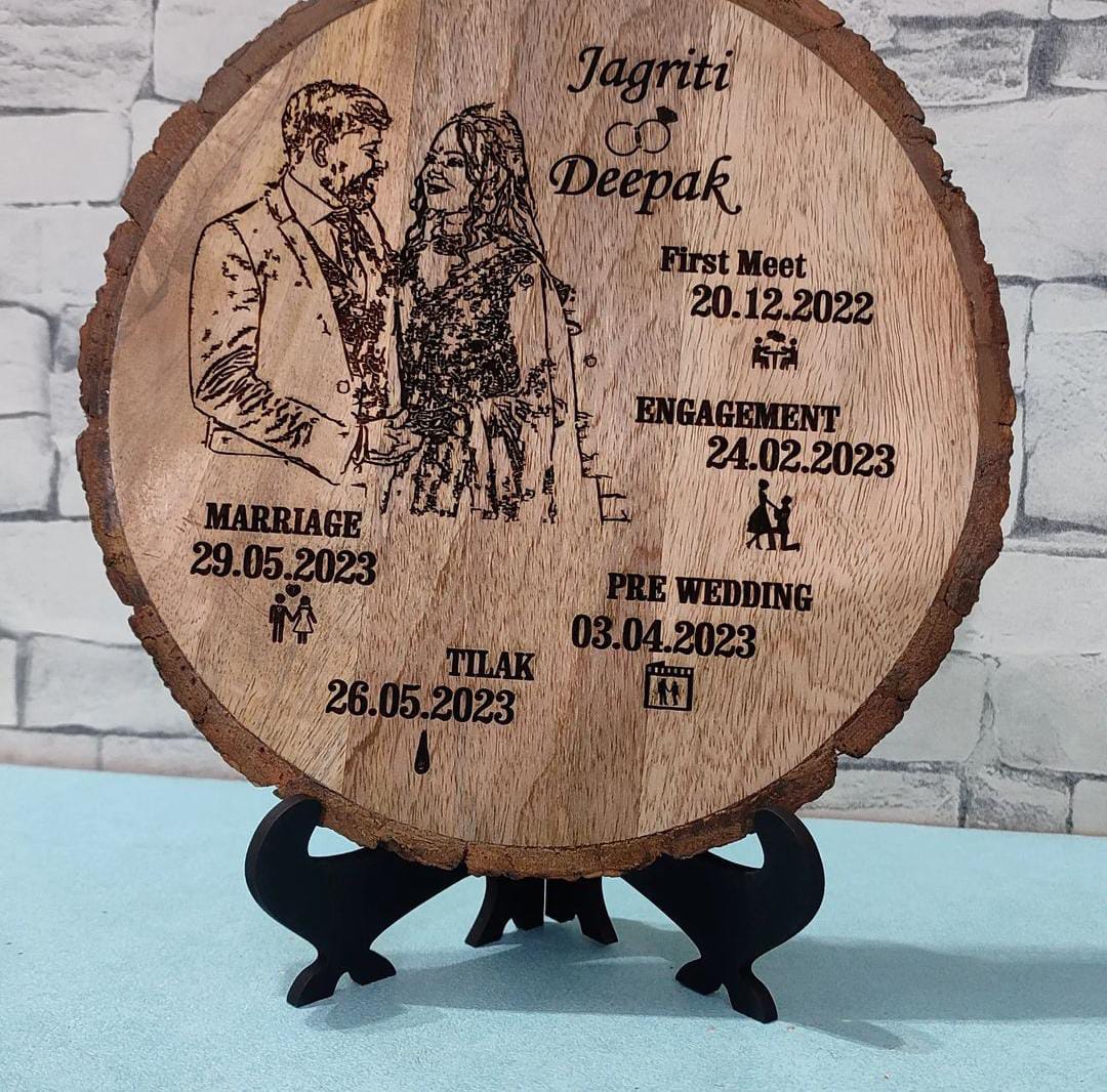 Crafts Natural Wooden Slice Engraving Circle Photo Frame For