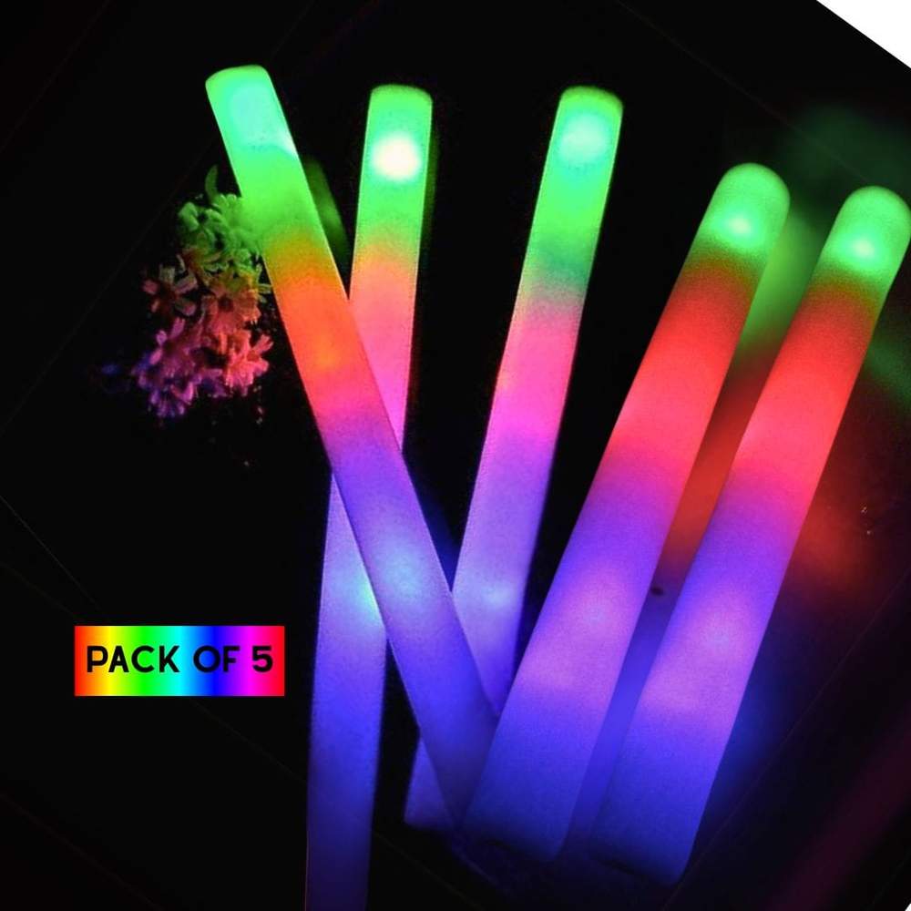 Pack of 5 LED Foam Glow Sticks Multicolor | Party, Club, Wedding